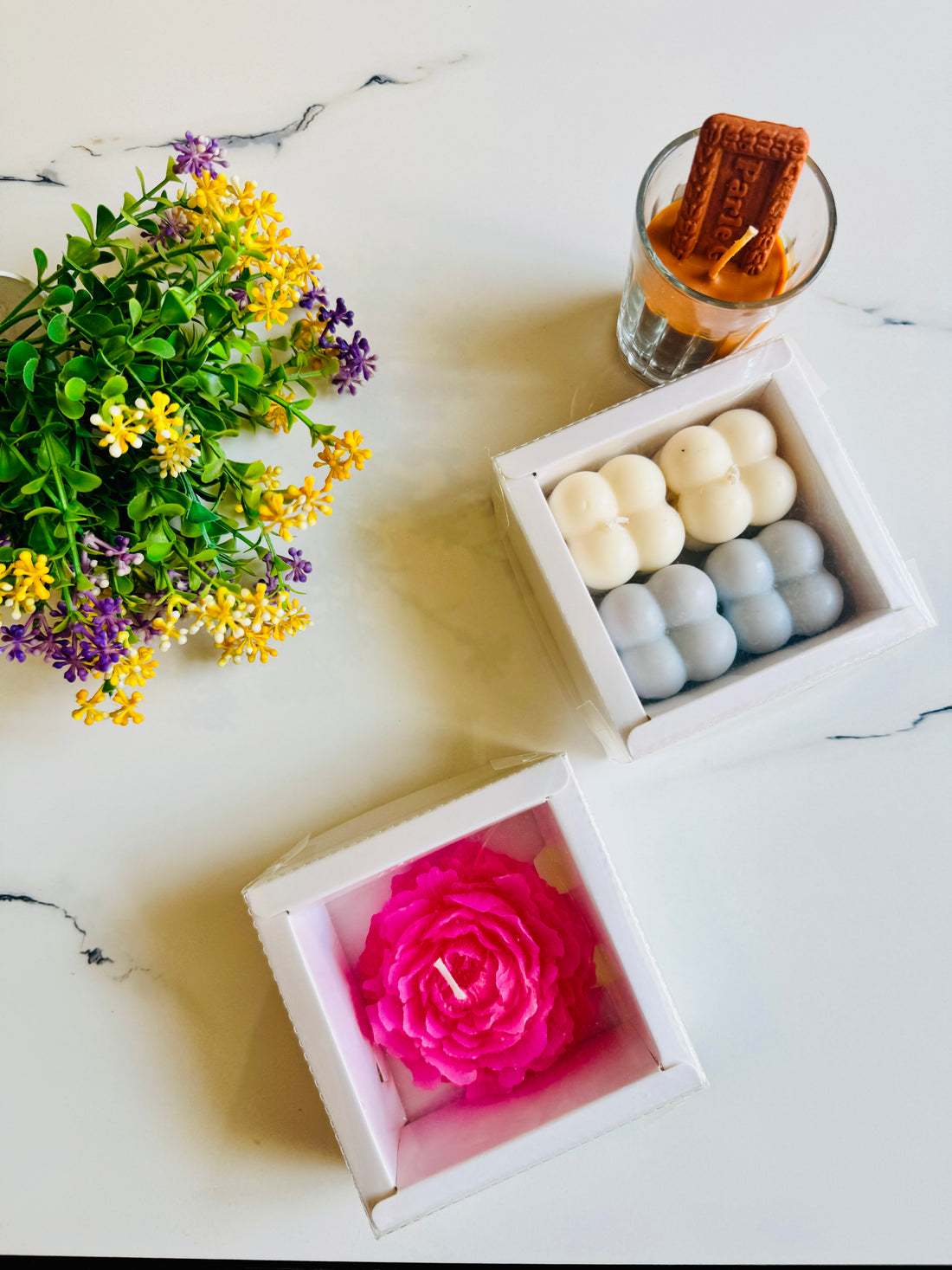 White 4 in 1 Mini Bubble | White Peony Box | 4 in 1 Ladoo Box | – Boholette